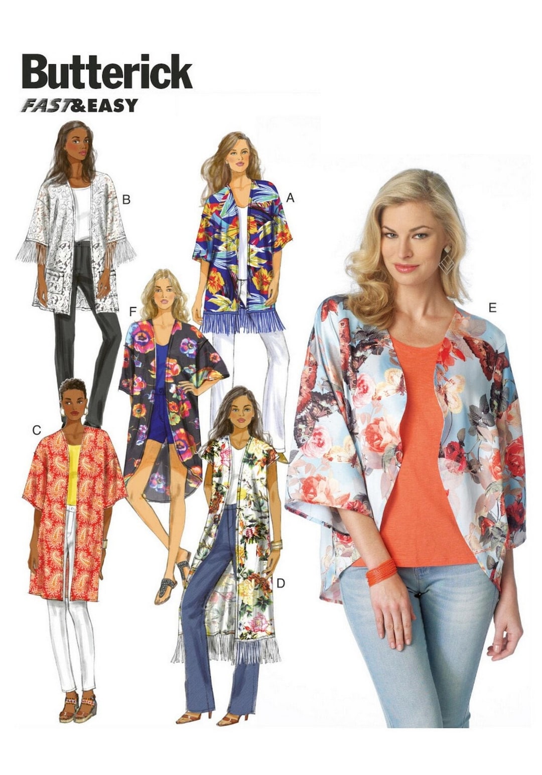 Butterick B6176 Sewing Pattern for Misses Open Front Kimono Jacket Sz ...