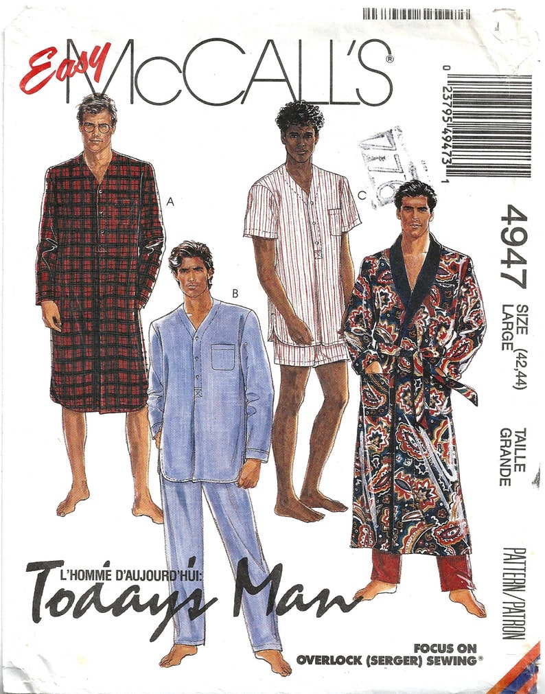 Mccalls 4947 Sewing Pattern Mens Easy Robe Nightshirt and - Etsy