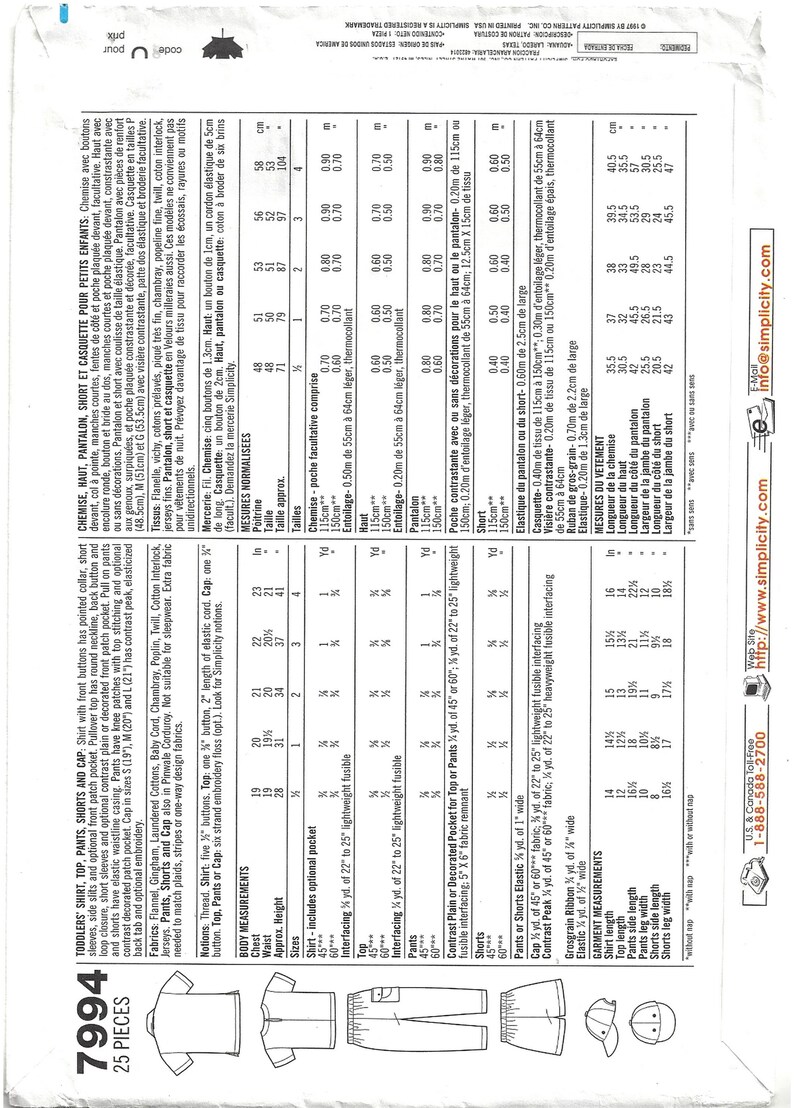 Simplicity 7994 Sewing Pattern for Toddlers Button Front Shirt - Etsy