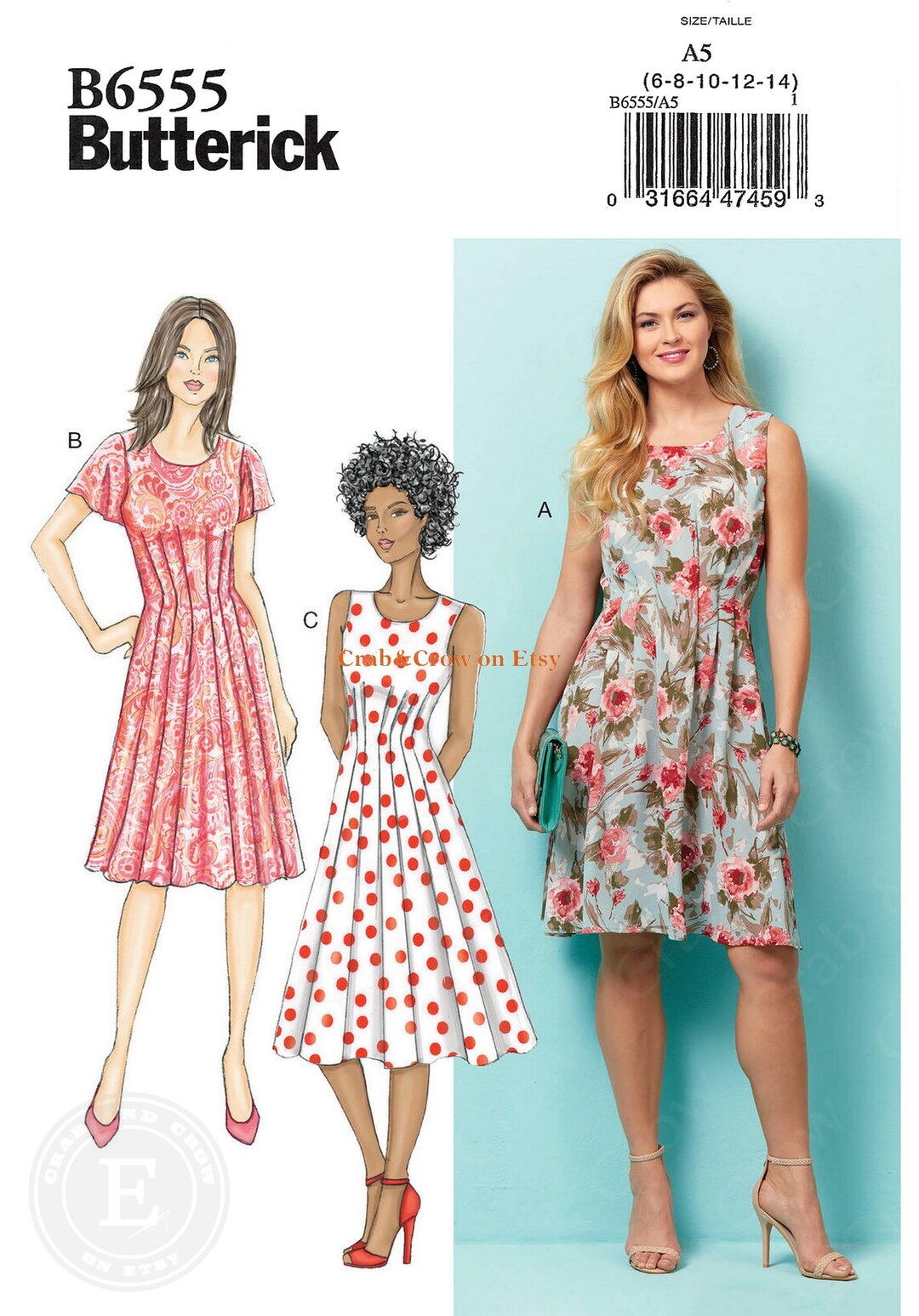 Butterick B6555 Sewing Pattern Misses Dress With Front and Back Tucks ...