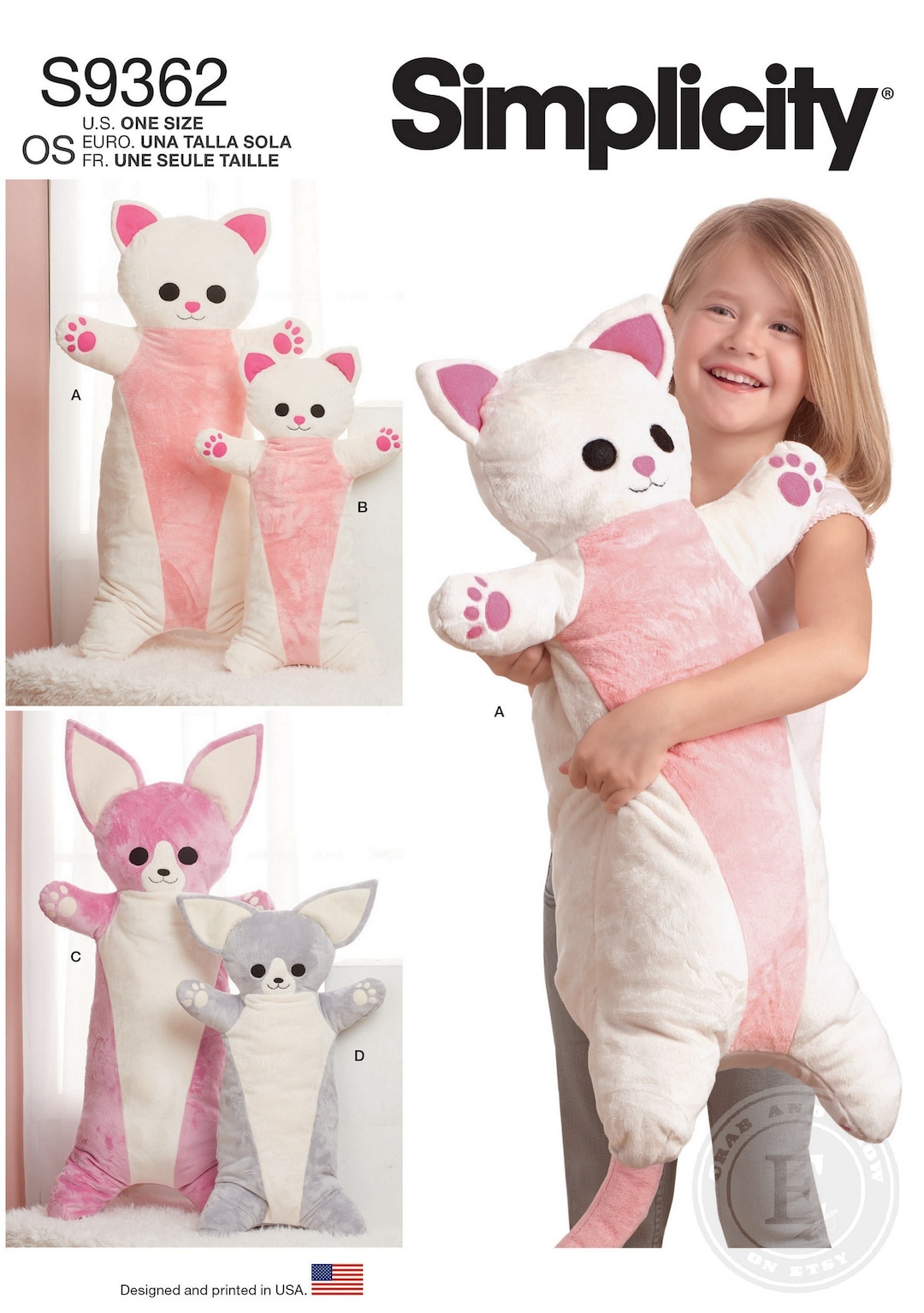 Simplicity S9362 Sewing Pattern for Childrens Stuffed Animal Plush Body ...