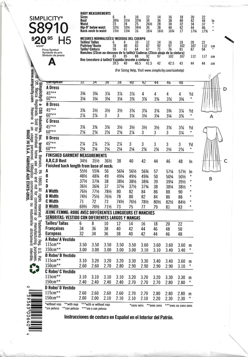 Simplicity S8910 Sewing Pattern Misses Dress With Length and Sleeve ...
