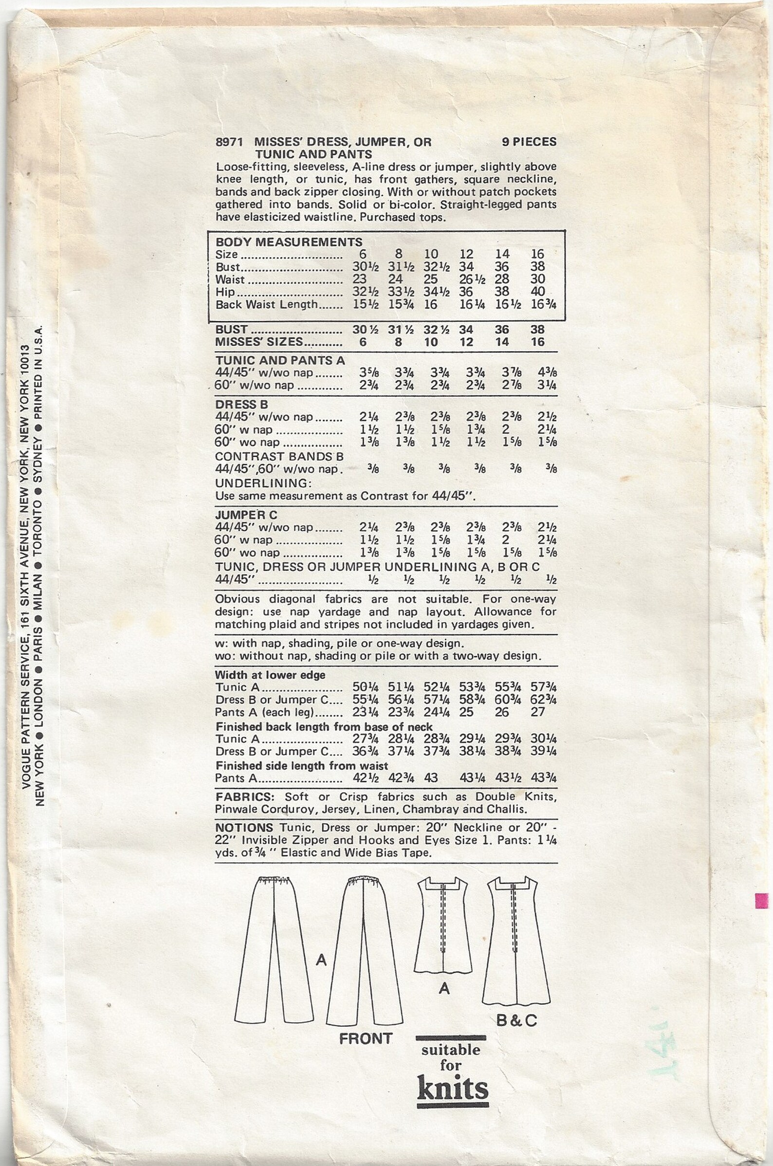 Vogue 8971 Sewing Pattern Misses Vintage 70s Maternity Dress Jumper or ...