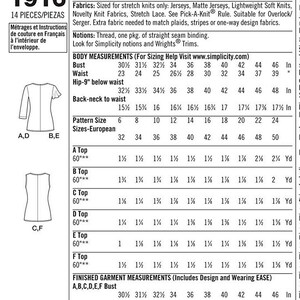 Simplicity 1916 Sewing Pattern for Misses Knit Tops With Sleeve ...