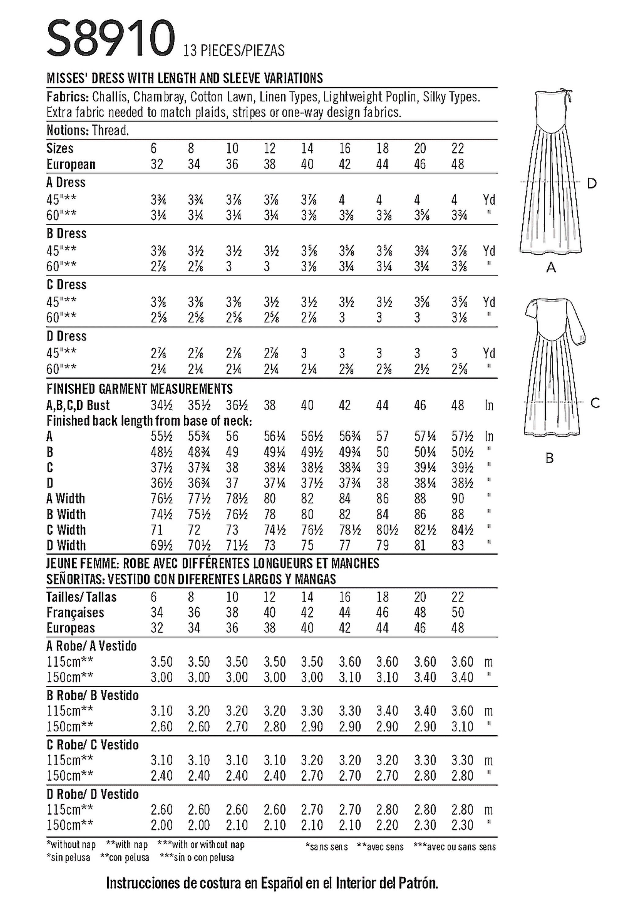Simplicity S8910 Sewing Pattern Misses Dress With Length and Sleeve ...