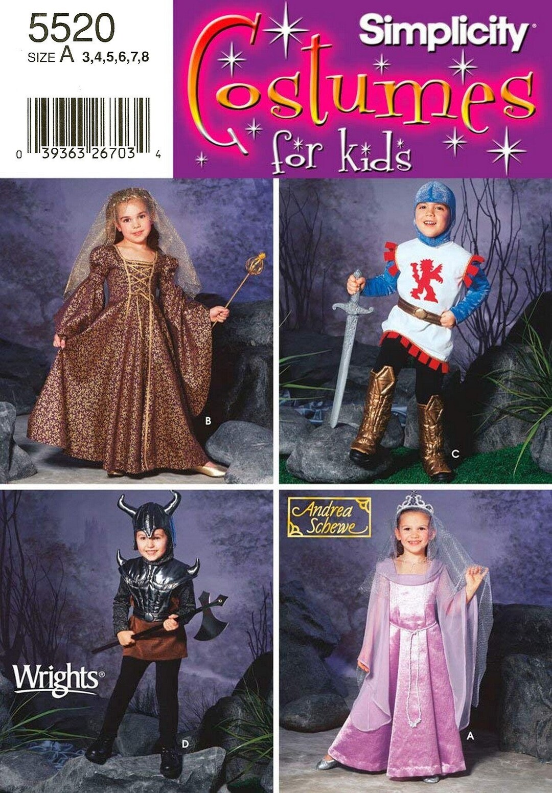 Simplicity 5520 Sewing Pattern Children's Medieval Costumes Girl Boy ...
