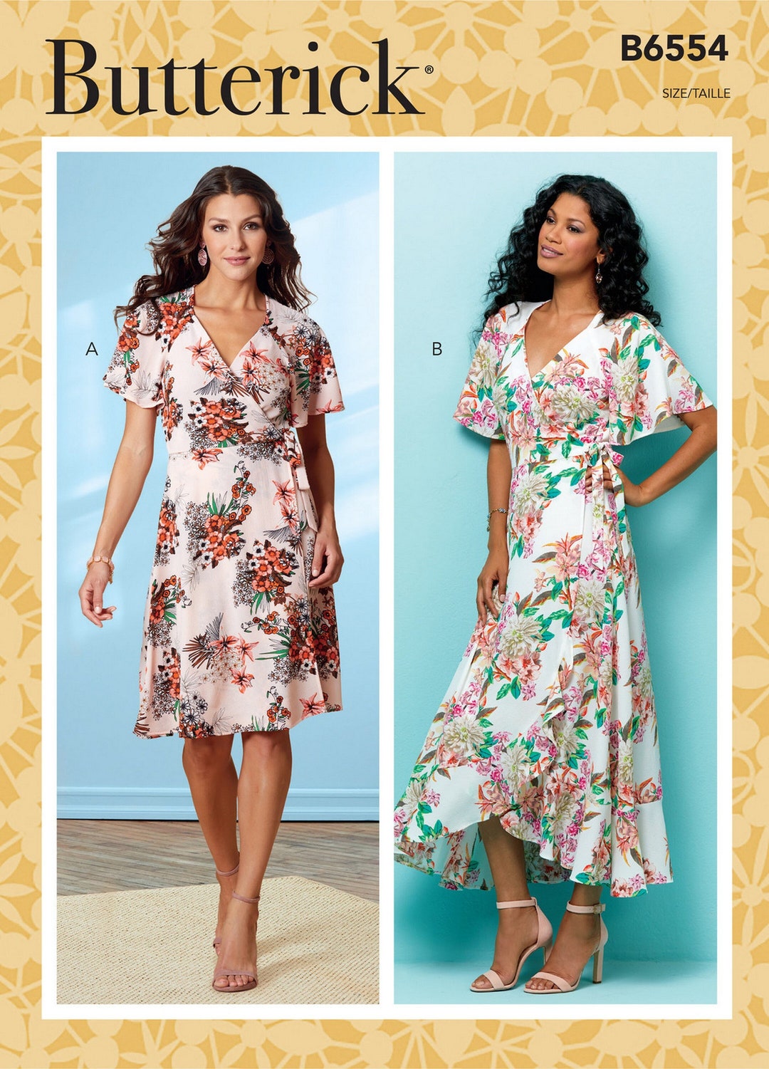 Butterick B6554 Sewing Pattern Misses Easy Fitted Wrap Dress Length and ...