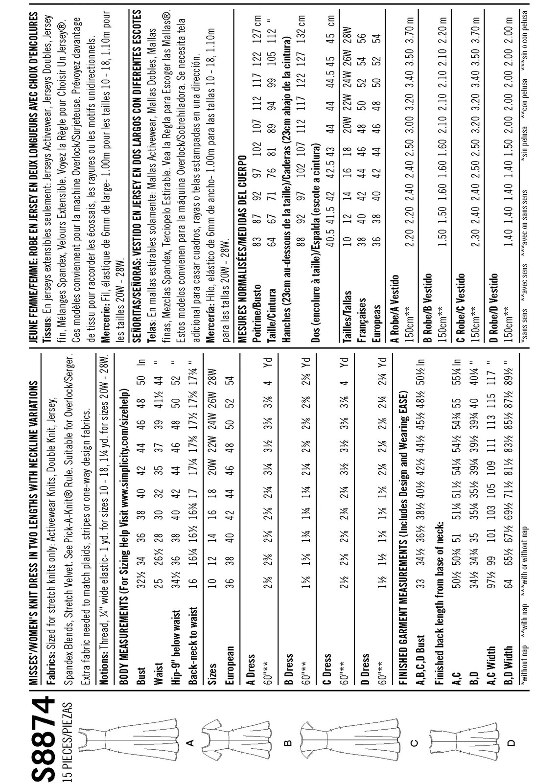 Simplicity S8874 Sewing Pattern Easy to Sew Knit Dress in Two - Etsy