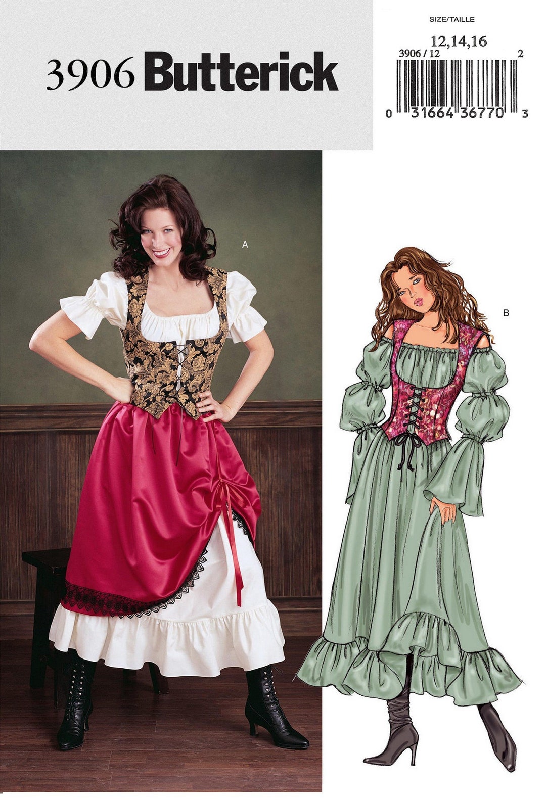 Butterick 3906 Sewing Pattern Misses Costume Blouson Dress Skirt and ...