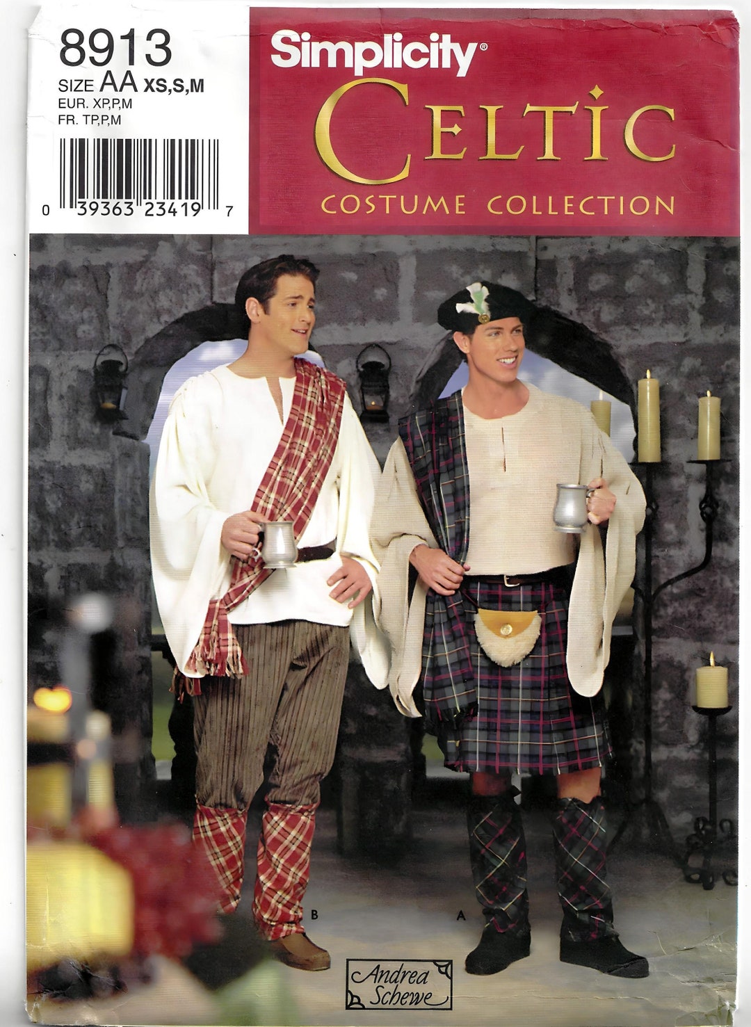 Simplicity 8913 Sewing Pattern Mens Celtic Costume Shirt Skirt Pants ...