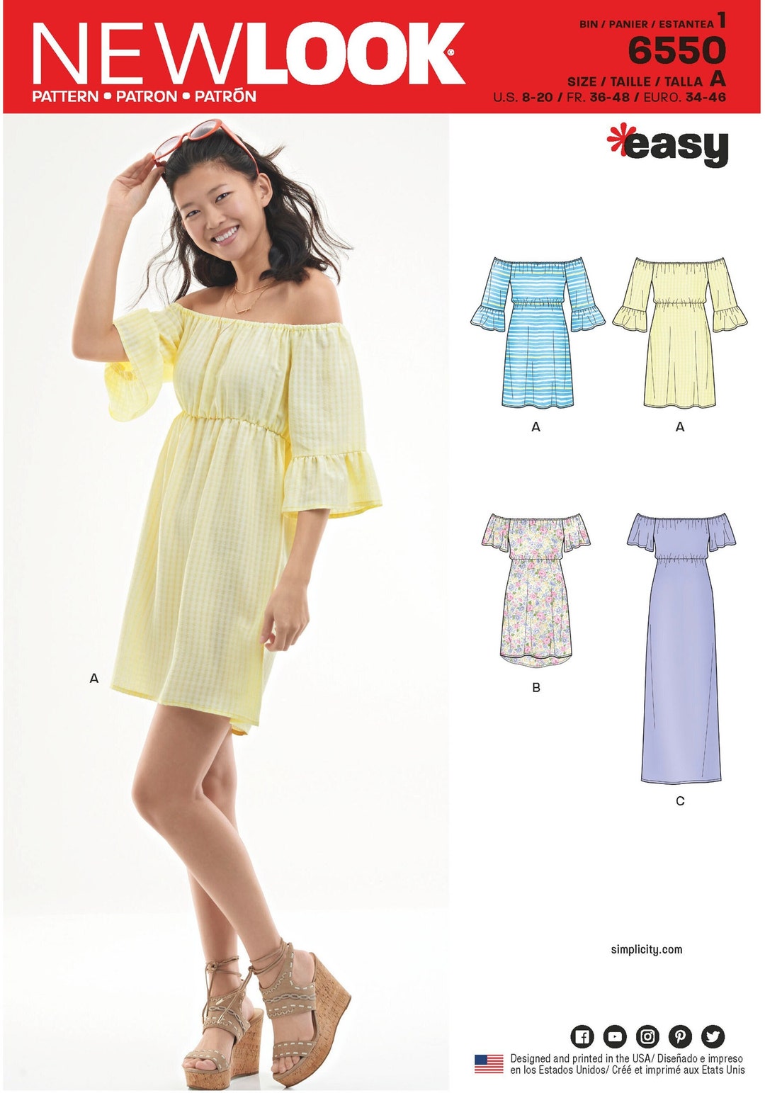 New Look 6550 Sewing Pattern for Misses Easy Off-the-shoulder Dresses ...