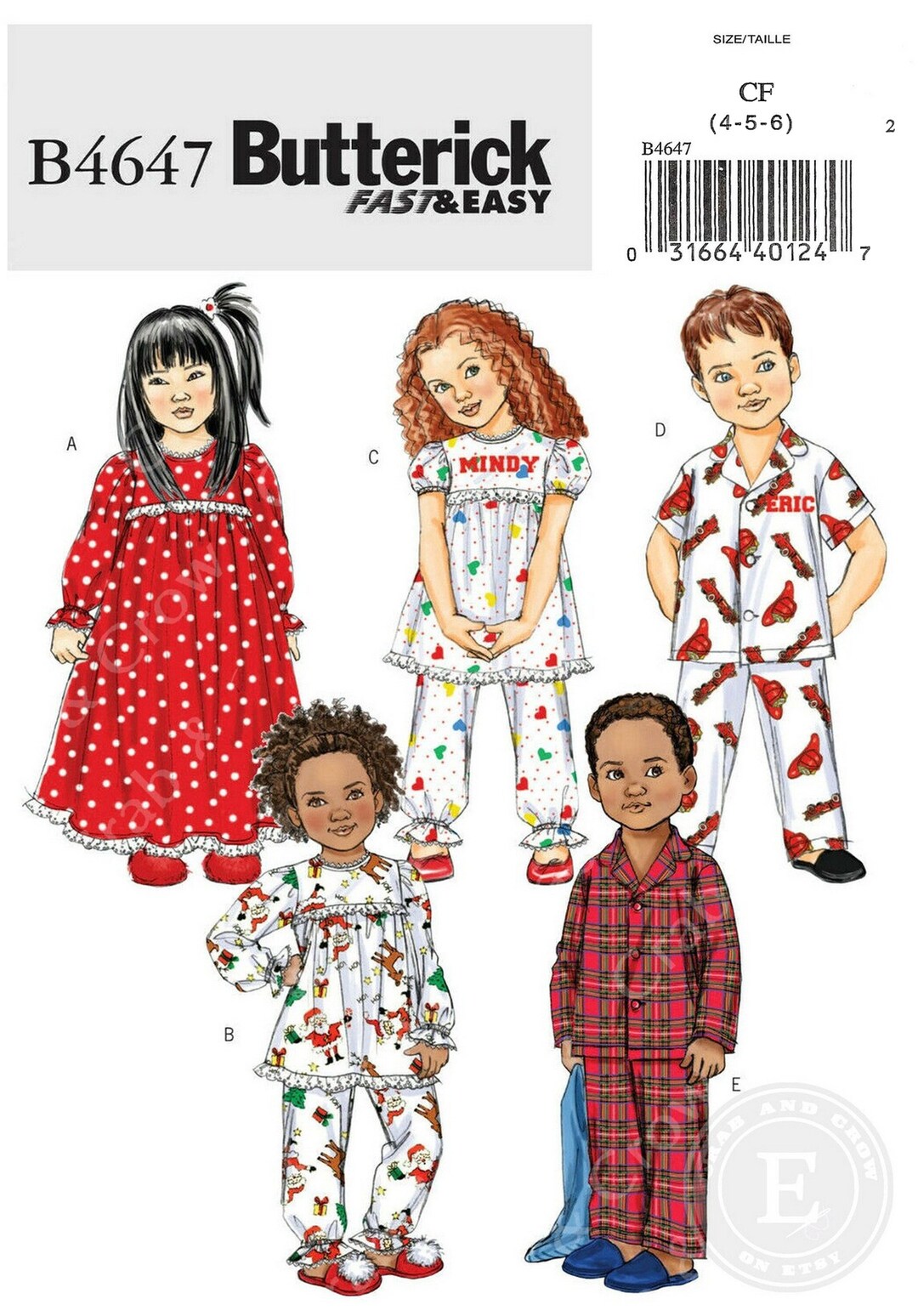 Butterick B4647 Sewing Pattern for Toddlers Nightgown Pajama Top and ...