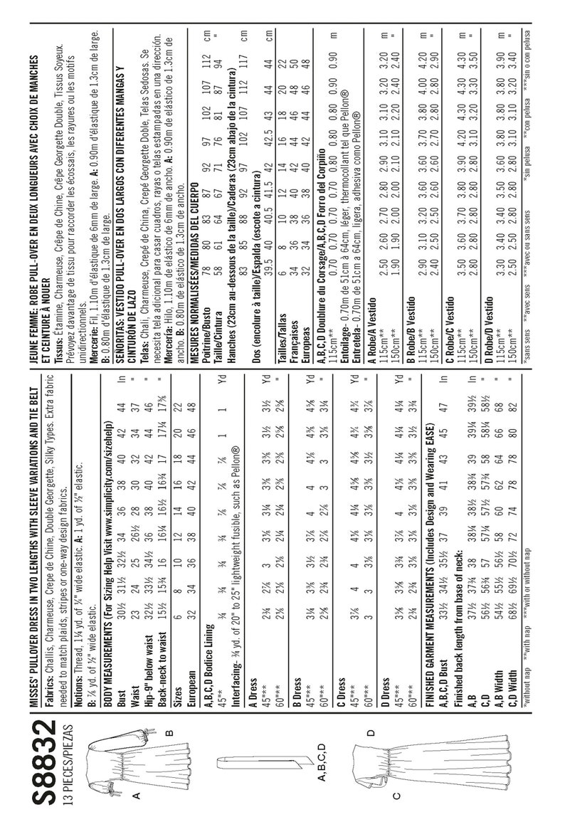 Simplicity S8832 Sewing Pattern Misses Pullover Dress With Tie - Etsy