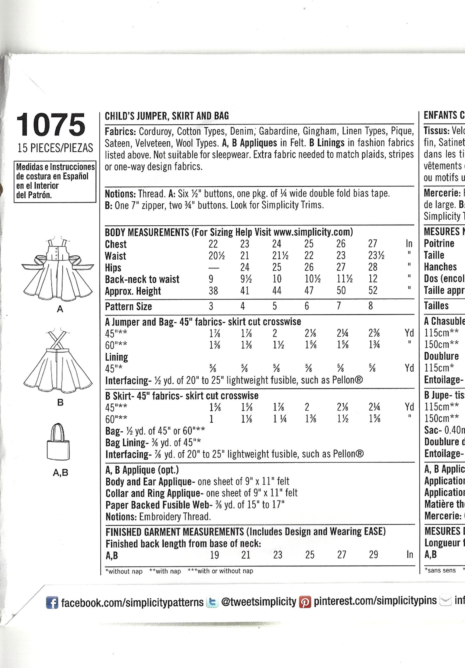 Simplicity 1075 Sewing Pattern for Childs Retro 50s Jumper - Etsy