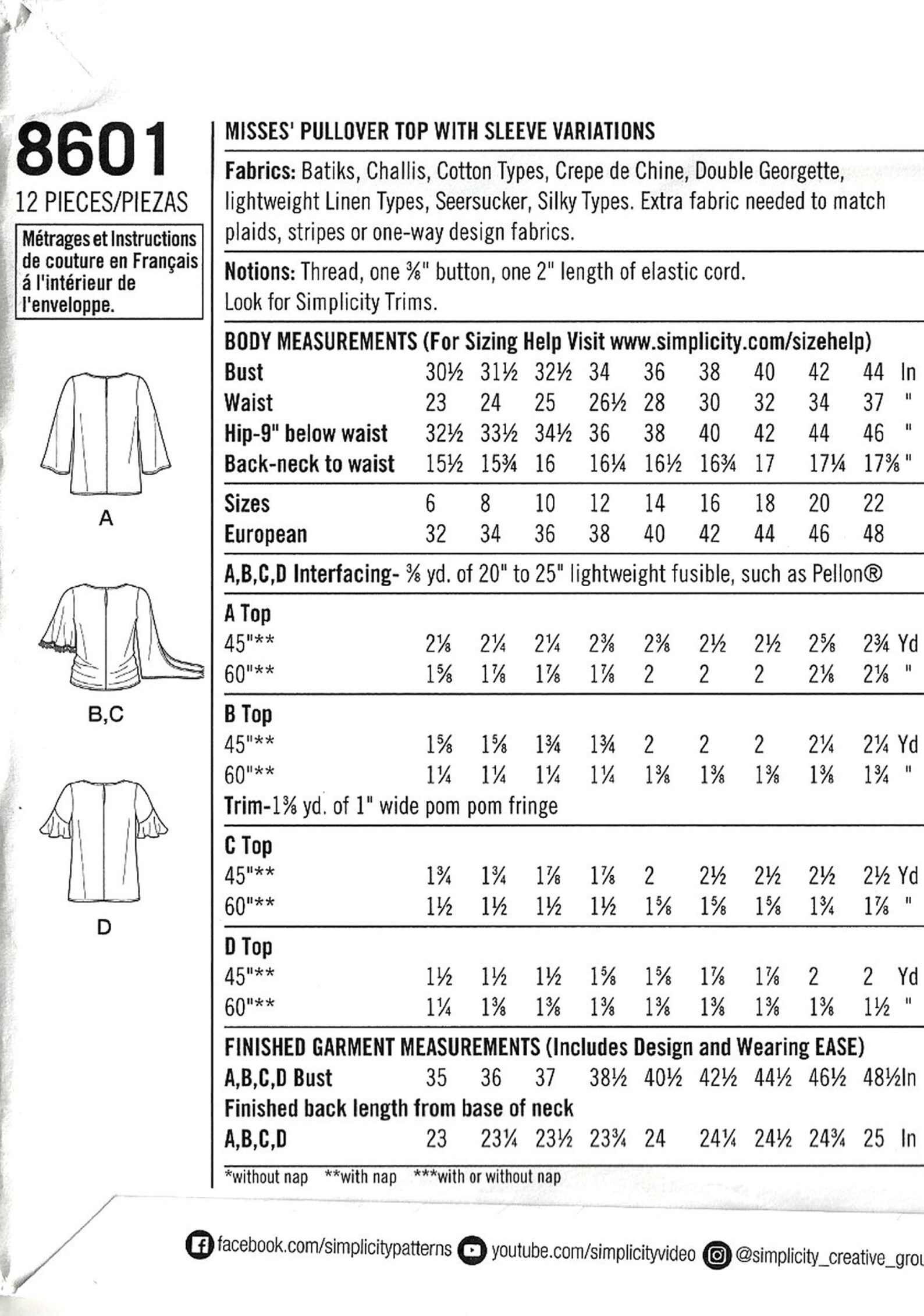 Simplicity 8601 Sewing Pattern Misses Easy to Sew Pullover - Etsy