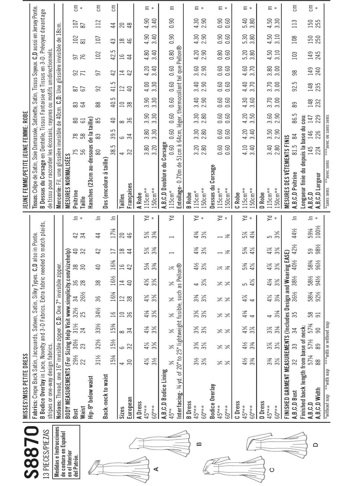 Simplicity S8870 Sewing Pattern Misses Special Occasion - Etsy