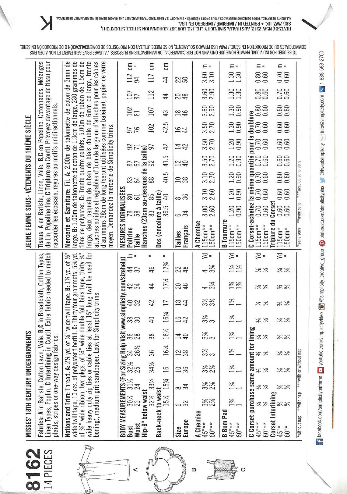 Simplicity 8162 Sewing Pattern Misses 18th Century - Etsy
