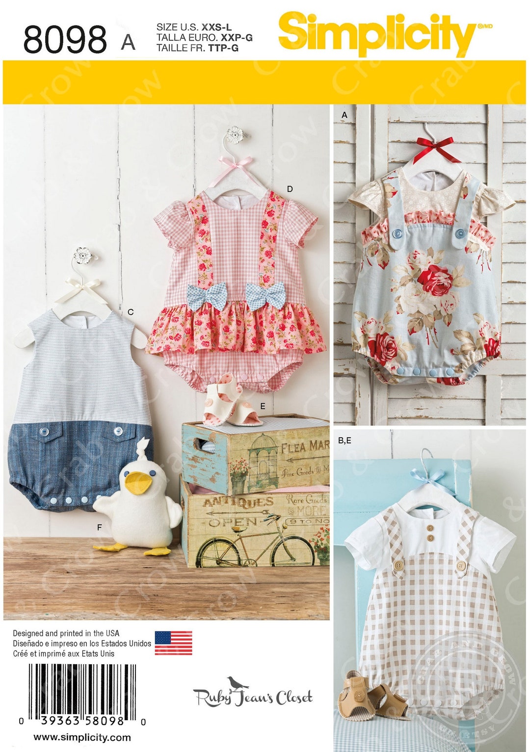 Simplicity 8098 Sewing Pattern Babies Rompers Sandals and Stuffed Duck Sz XXS-L Uncut - Etsy