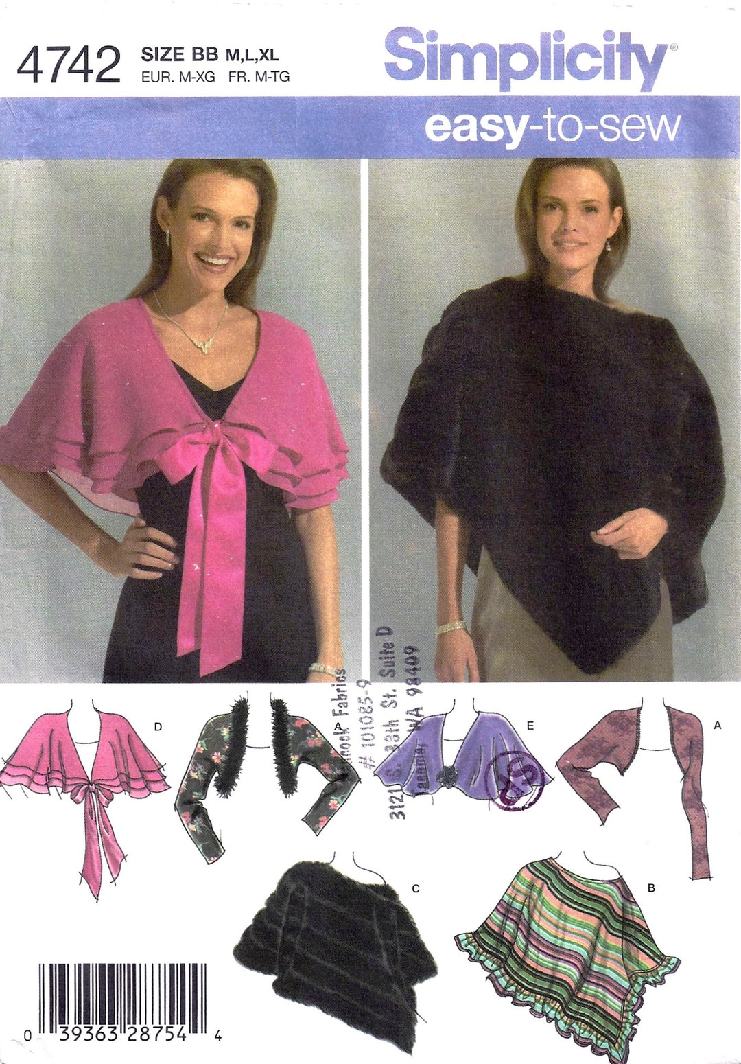 Simplicity 4742 Sewing Pattern Misses Easy to Sew Capelets Poncho and ...