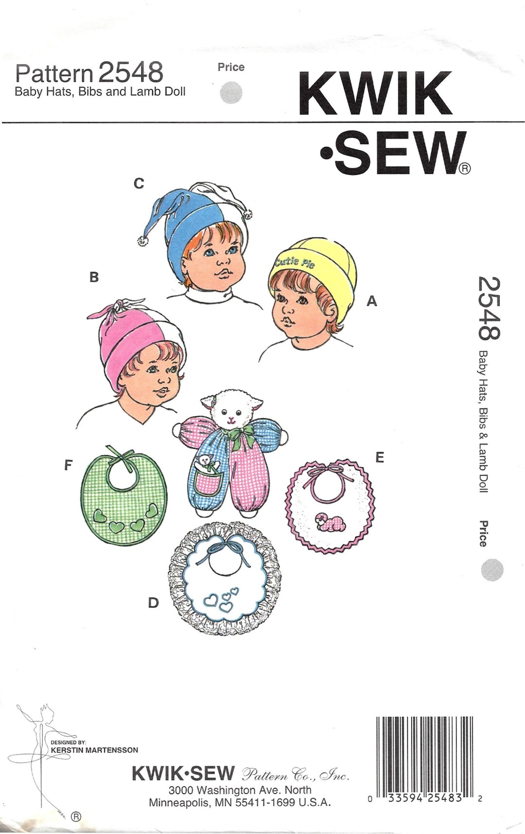 Kwik Sew 2548 Sewing Pattern for Baby Hats Bibs and Lamb Doll Uncut - Etsy