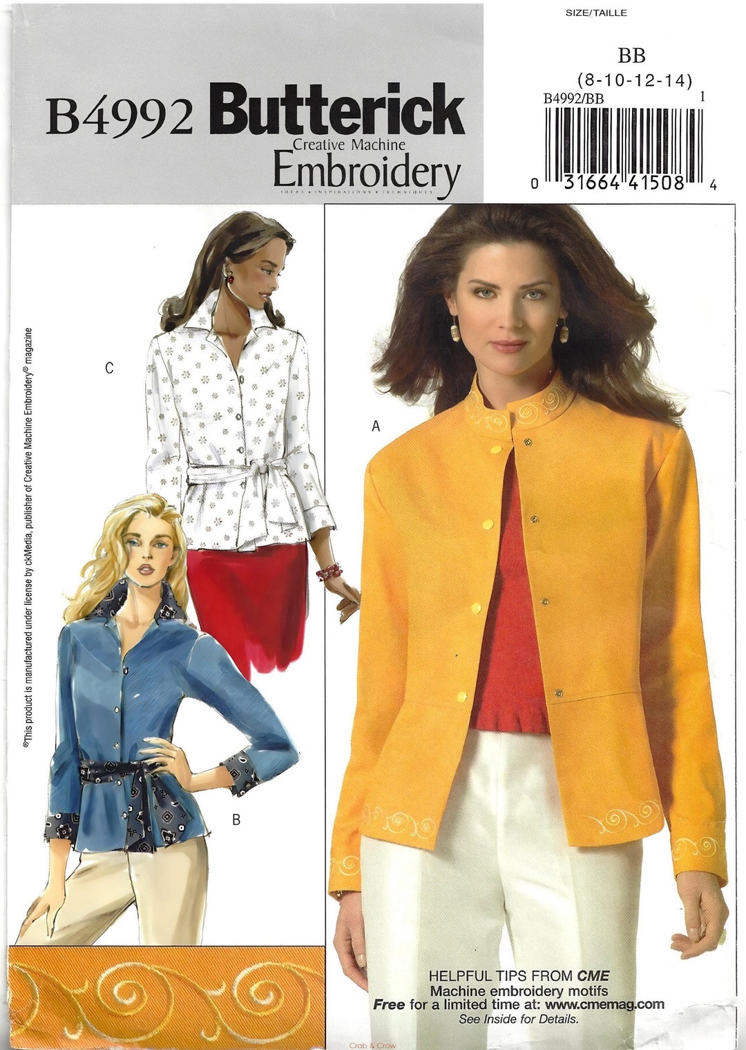 Butterick B4992 Sewing Pattern Misses Easy Shirt-jacket Shirt and Sash ...