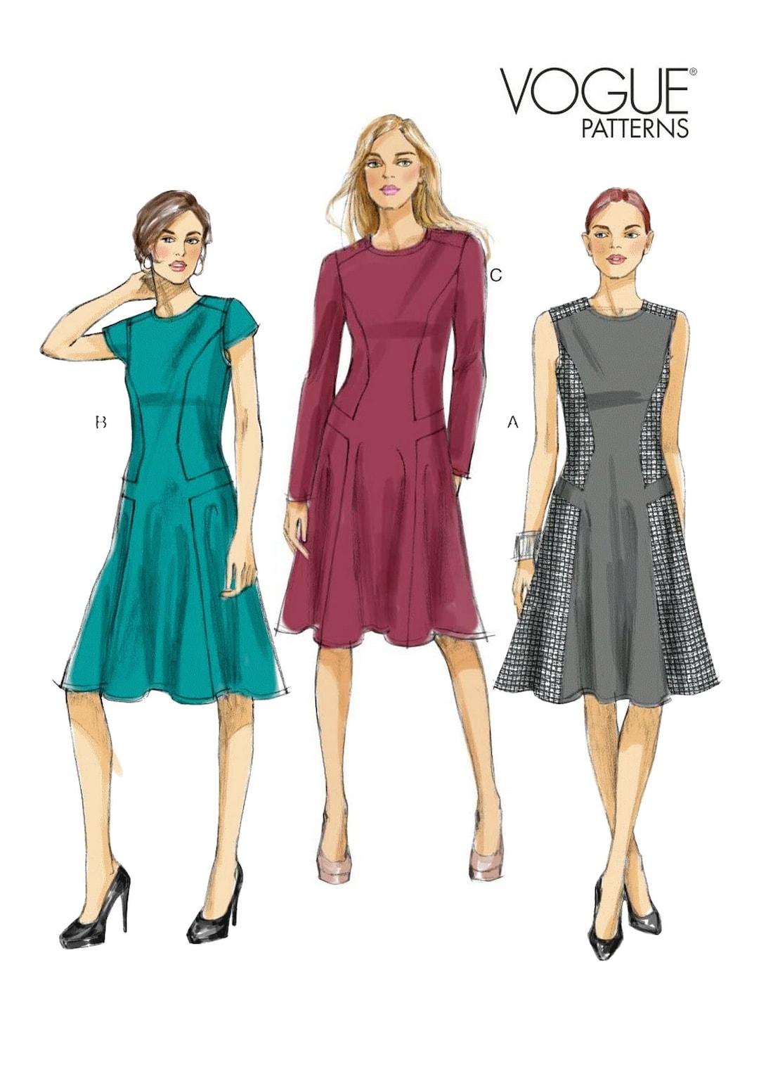 Vogue V8848 Sewing Pattern Misses Close Fitting Dress With Seam Detail ...