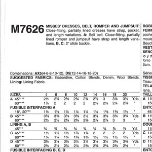 Mccalls M7626 Sewing Pattern Misses Dresses Belt Romper and Jumpsuit ...