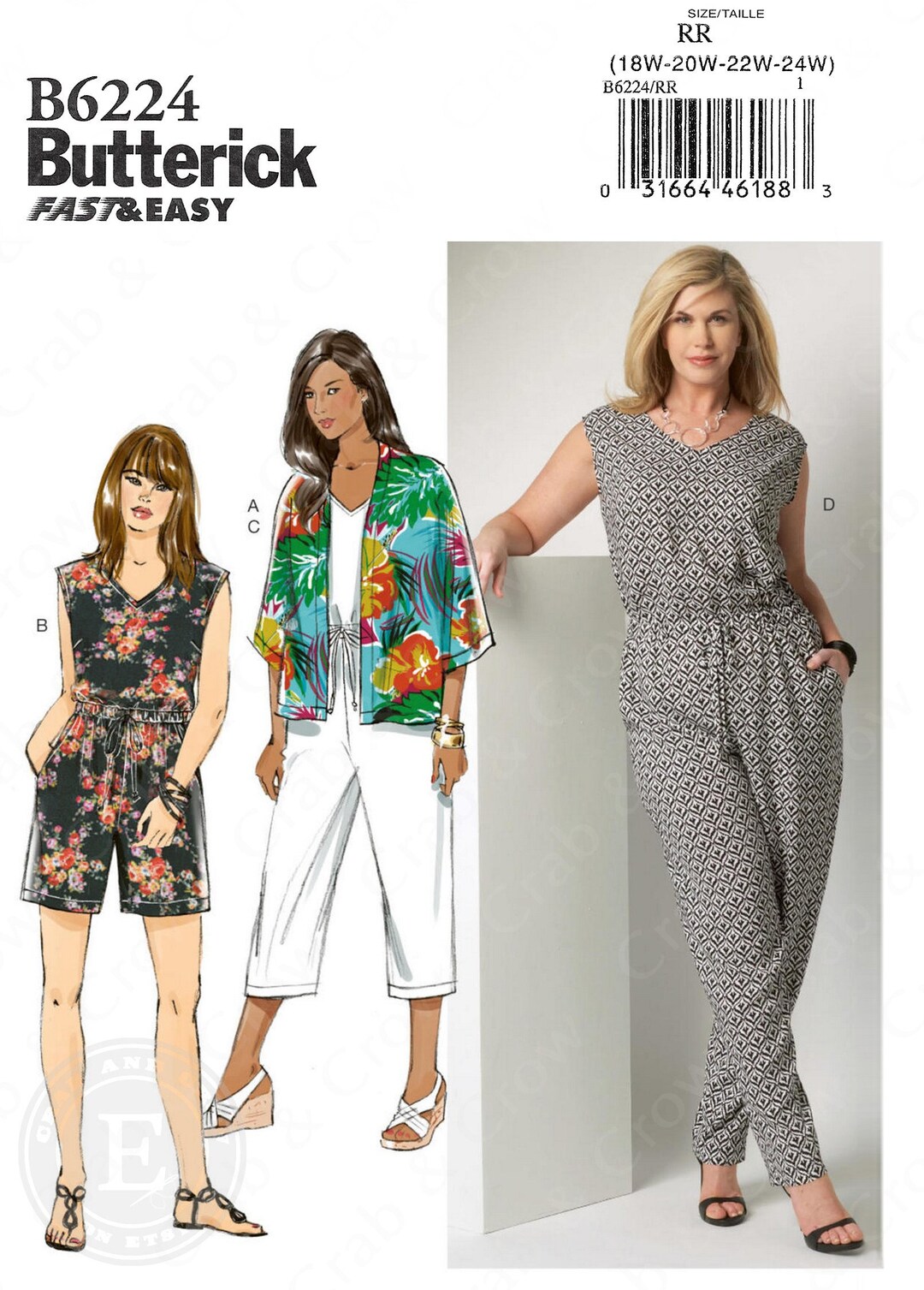 Butterick B6224 Sewing Pattern Womens Plus Size Easy Loose Fitting ...