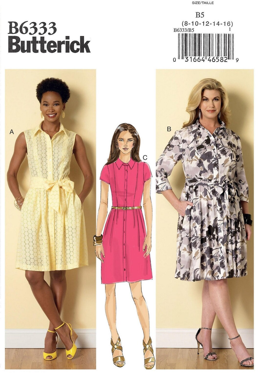 Butterick B6333 Sewing Pattern Easy Collared Button Front Dress With ...