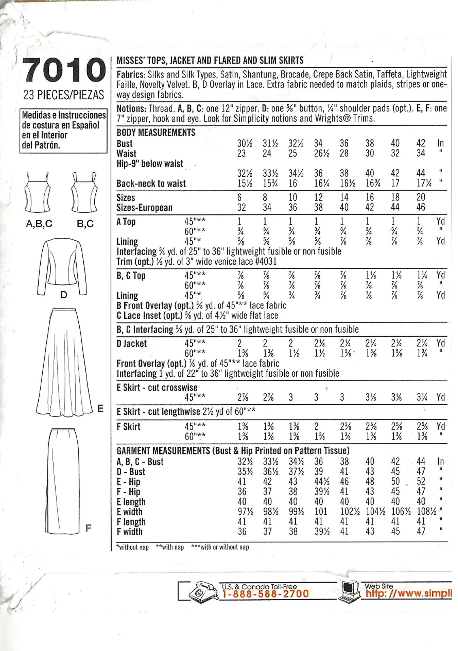 Simplicity 7010 Sewing Pattern Misses Tops Jacket and Flared and Slim ...