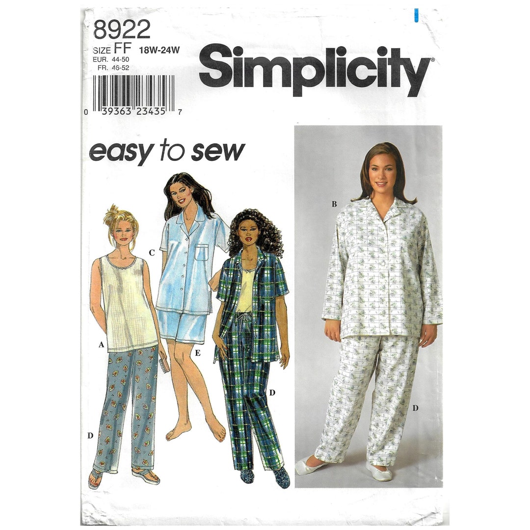 Simplicity 8922 Sewing Pattern Womens Plus Size Easy to Sew Pajamas Sz ...