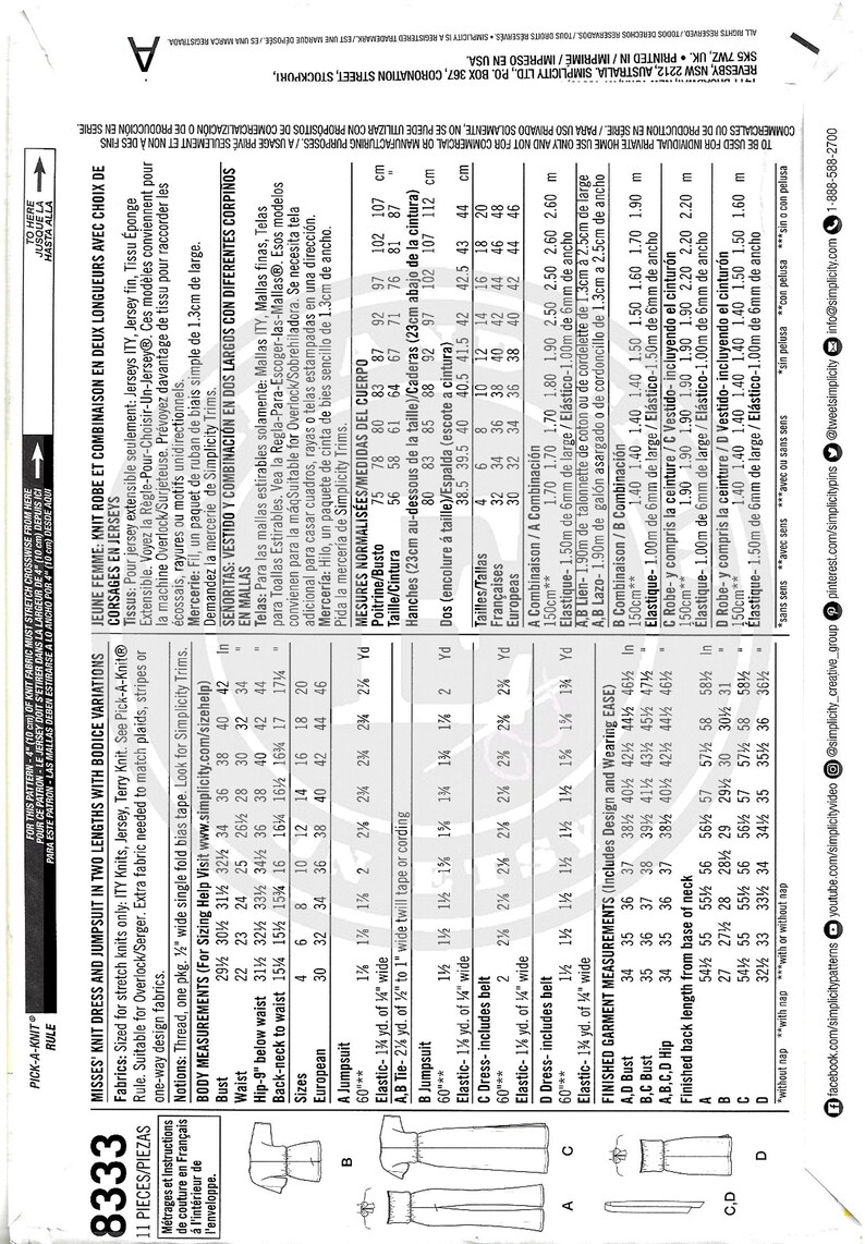 Simplicity 8333 Sewing Pattern Misses Easy to Sew Knit - Etsy