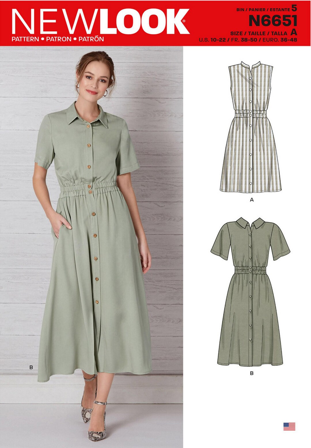 New Look N6651 Sewing Pattern for Misses Button Front Dresses With ...