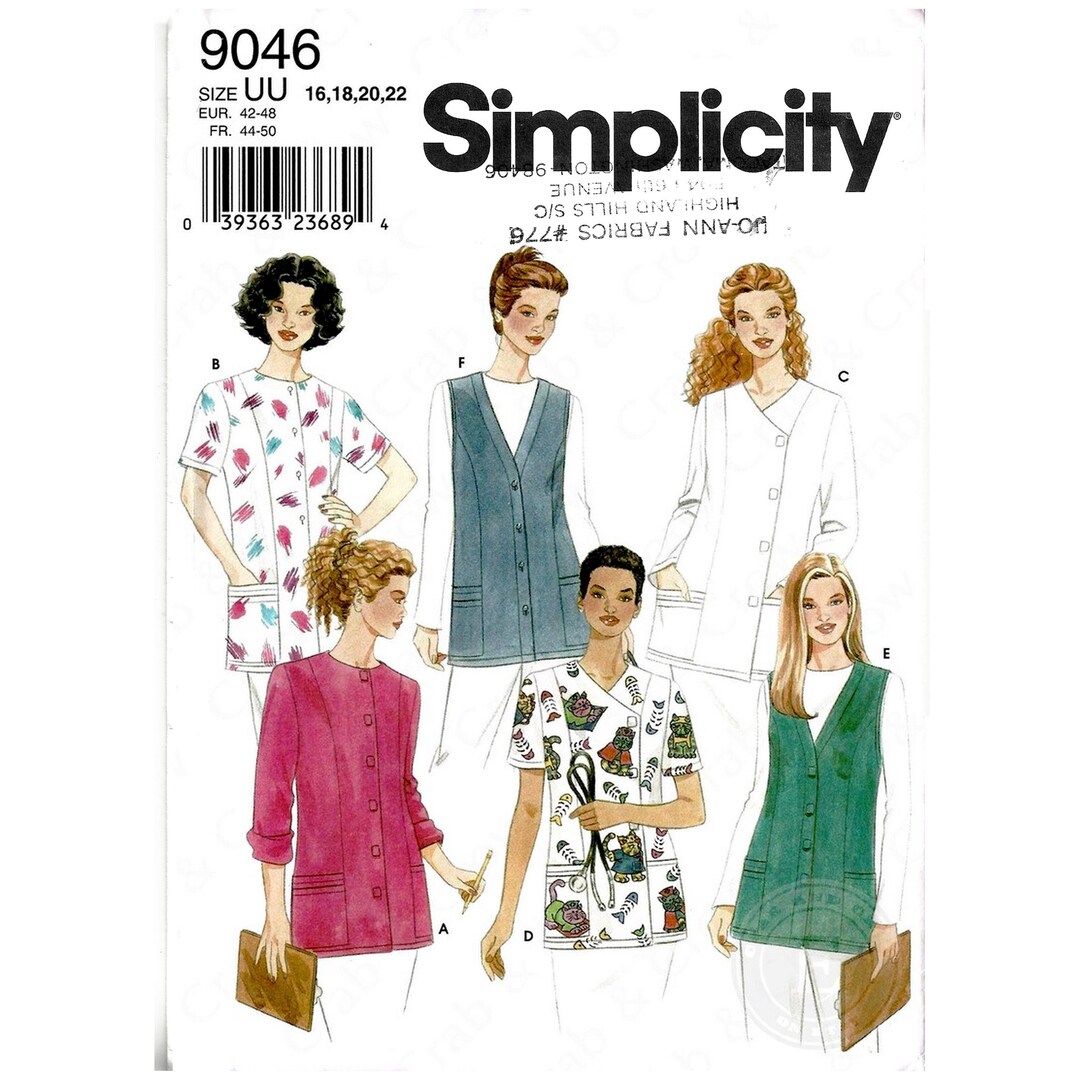 Simplicity 9046 Sewing Pattern Misses Uniform Scrubs Top or Vest Sz 8 ...