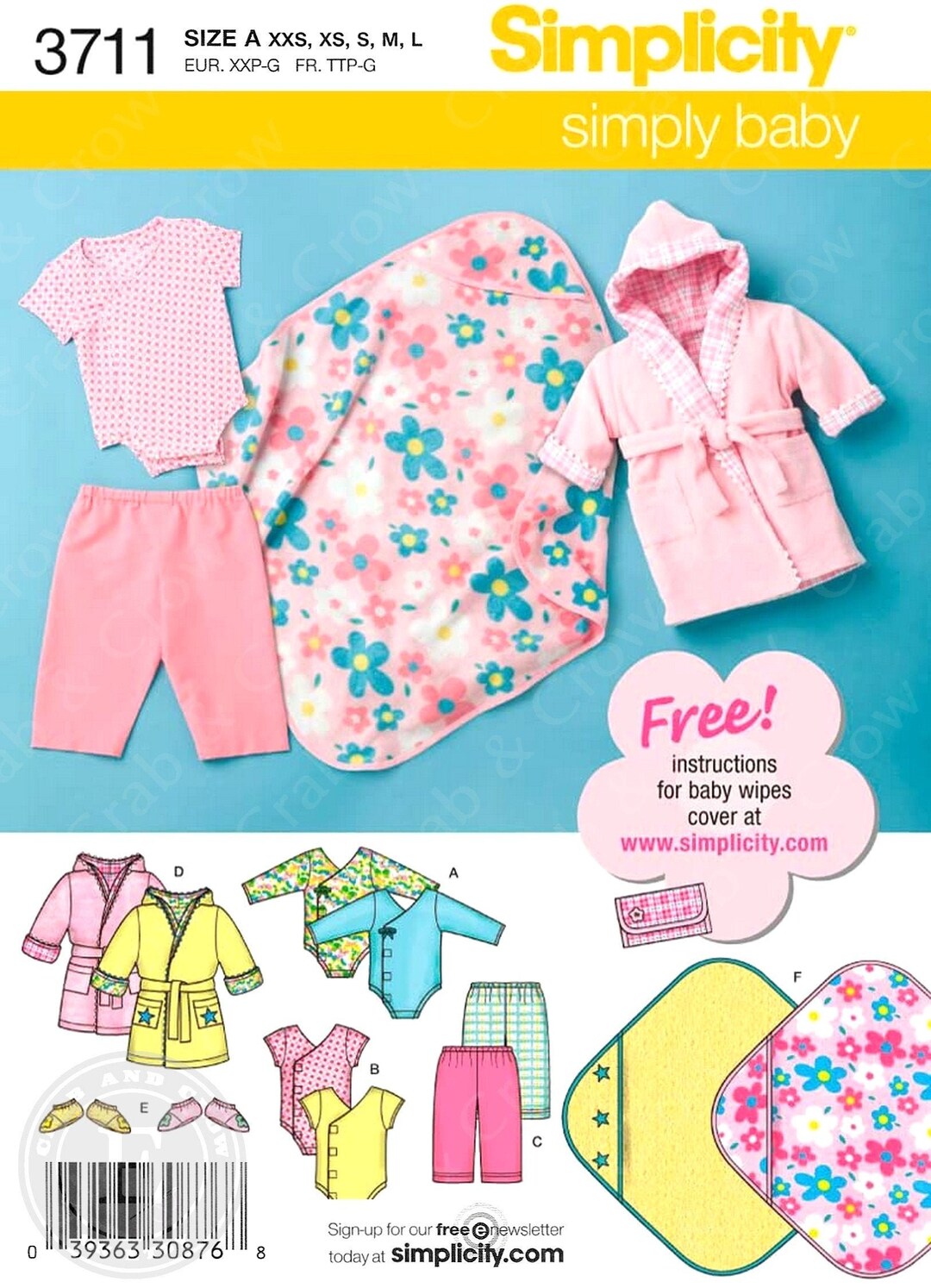 Simplicity 3711 Sewing Pattern Simply Baby Layette Body Suit Pants Robe ...