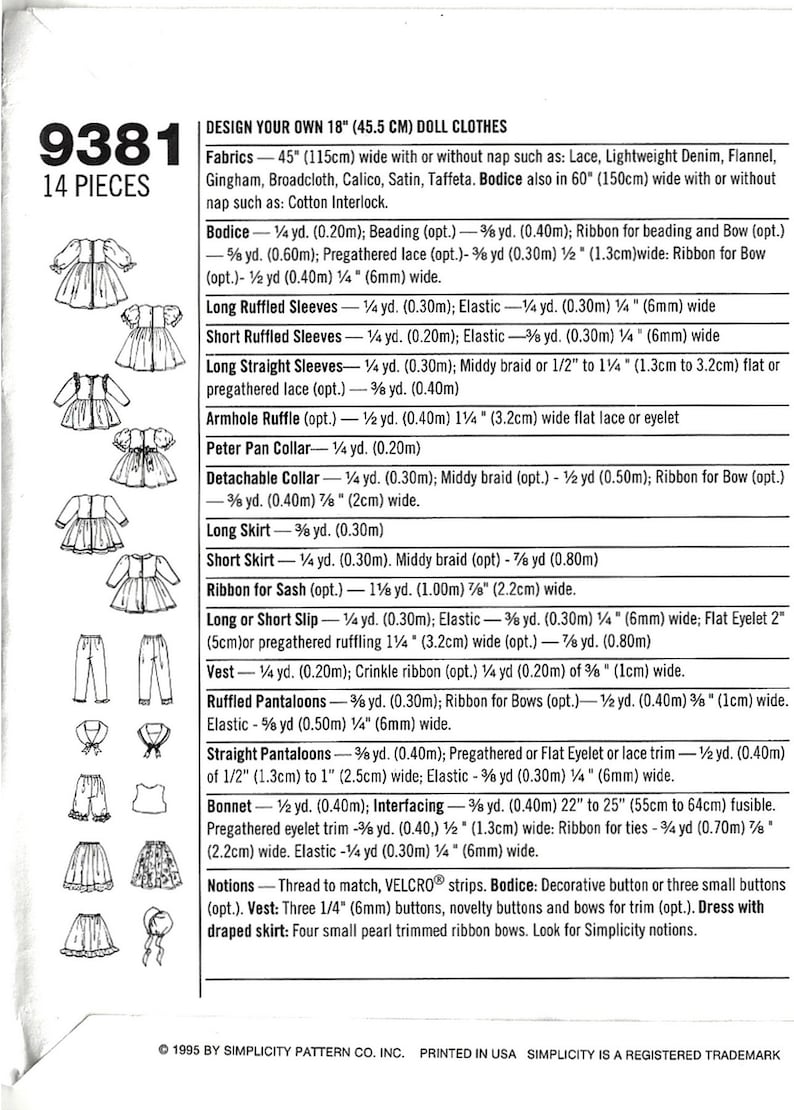 Simplicity 9381 Sewing Pattern Design Your Own 18 Doll - Etsy