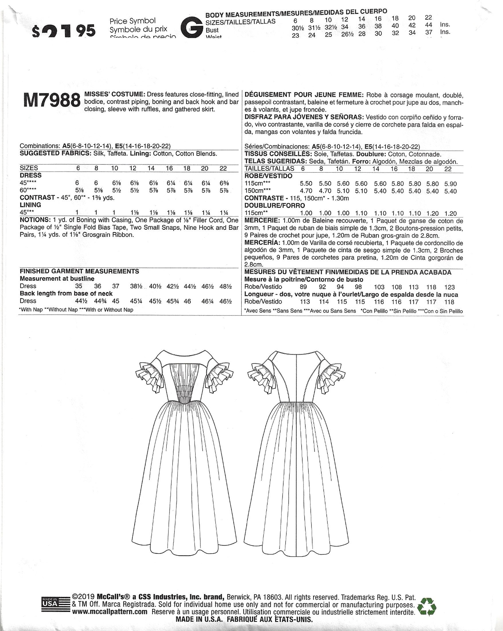 McCalls M7988 Sewing Pattern Misses Civil War Era Full Length | Etsy