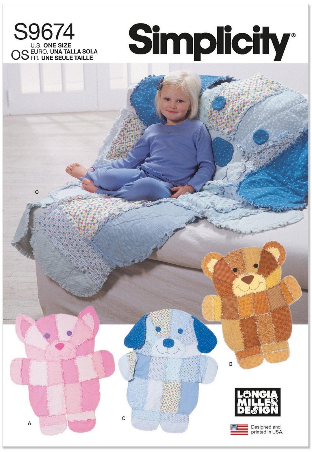 Simplicity S9674 Sewing Pattern Cuddly Animal Themed Rag Quilt Wall ...
