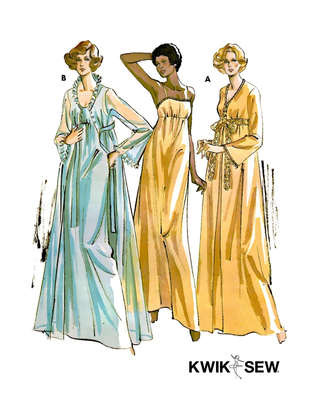 Kwik Sew 721 Sewing Pattern for Vintage 70s Nightgown and Peignoir Set ...