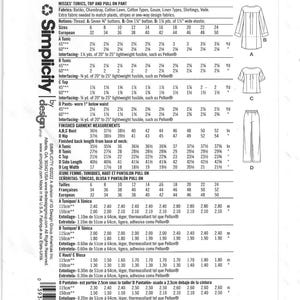 Simplicity S9113 Sewing Pattern Misses Tunics Top and Pull on Pants Sz ...