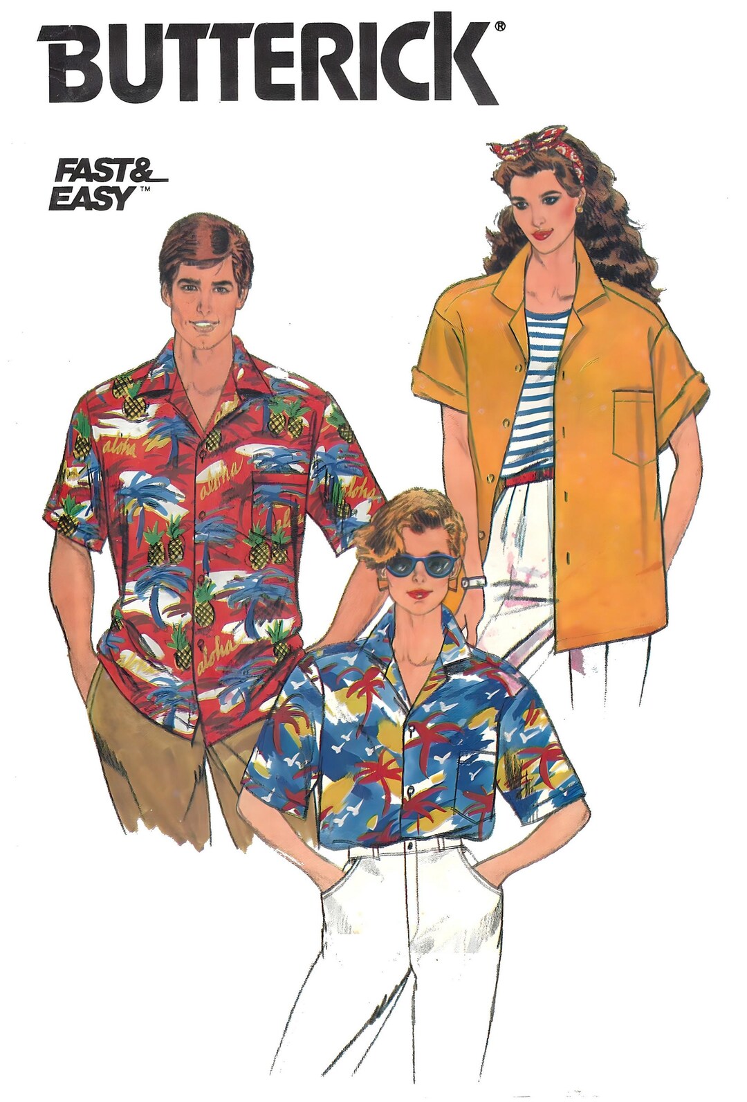 Butterick 3210 Sewing Pattern Misses Mens Vintage 80s Unisex Button ...