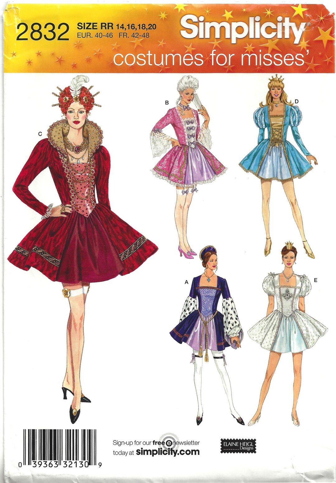 Simplicity 2832 Sewing Pattern Misses Mini Dress Elizabethan Style ...
