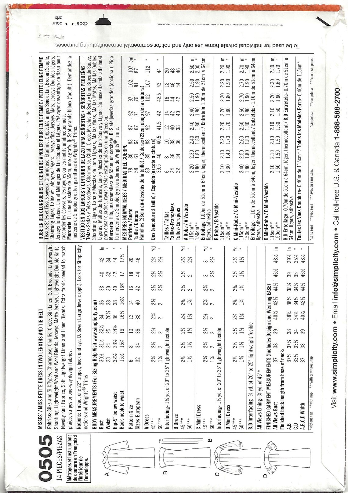 Simplicity 0505 Sewing Pattern Misses Dress in Two Lengths and | Etsy