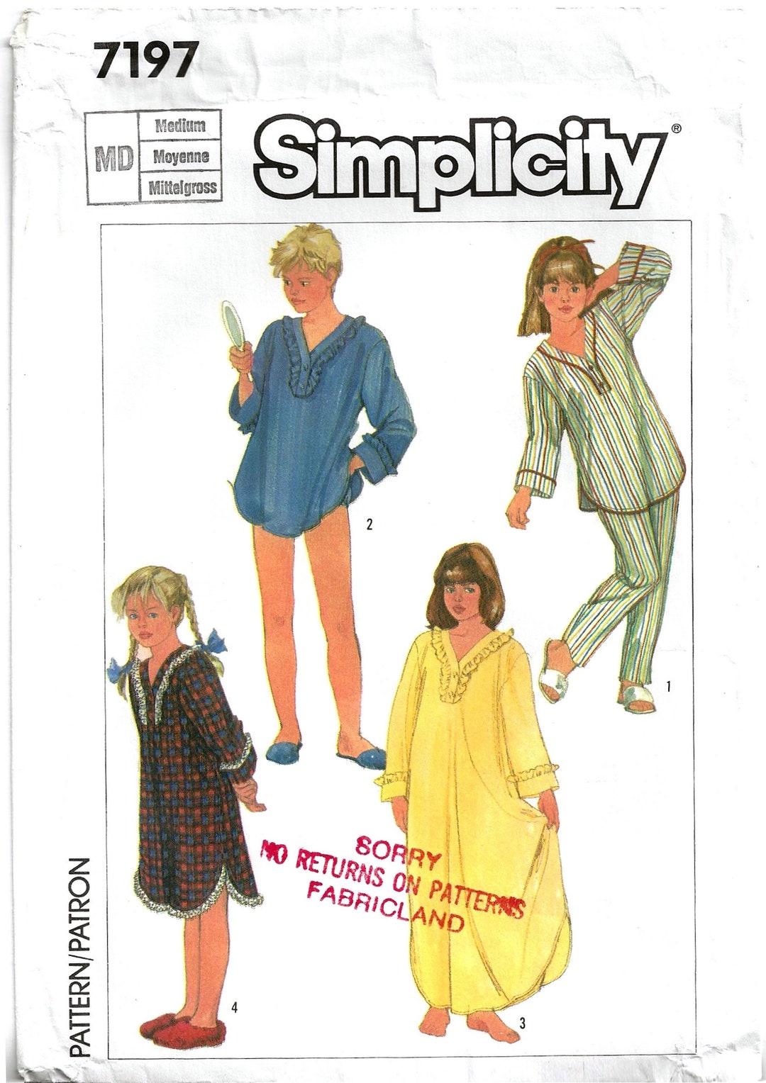Simplicity 7197 Sewing Pattern for Girls Pajamas and Nightgown in Two ...