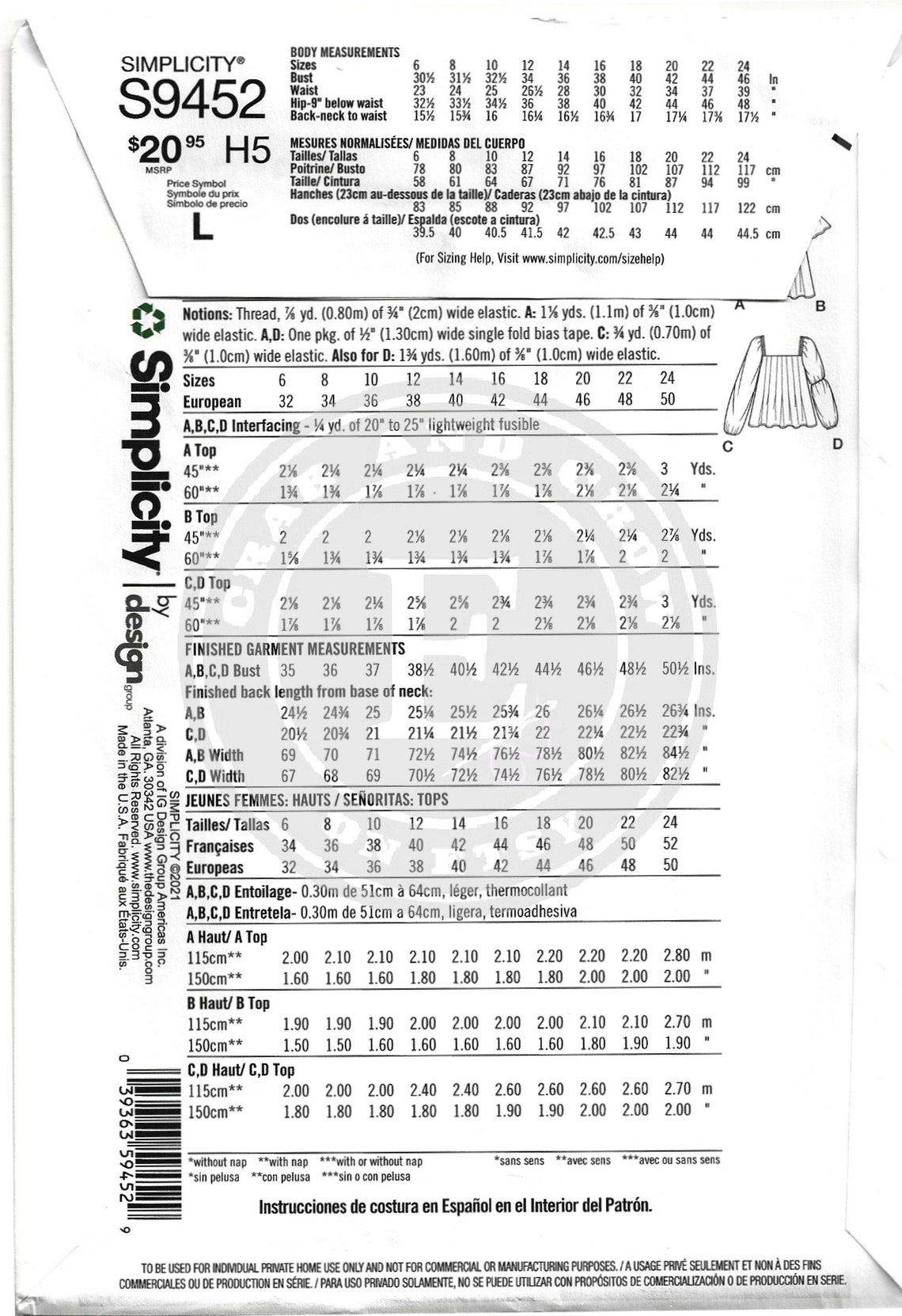 Simplicity S9452 Sewing Pattern for Misses Pullover Pleated - Etsy