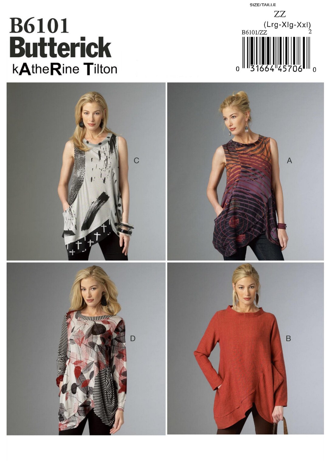 Butterick B6101 Sewing Pattern Misses Loose Fitting Pullover Tunic With ...