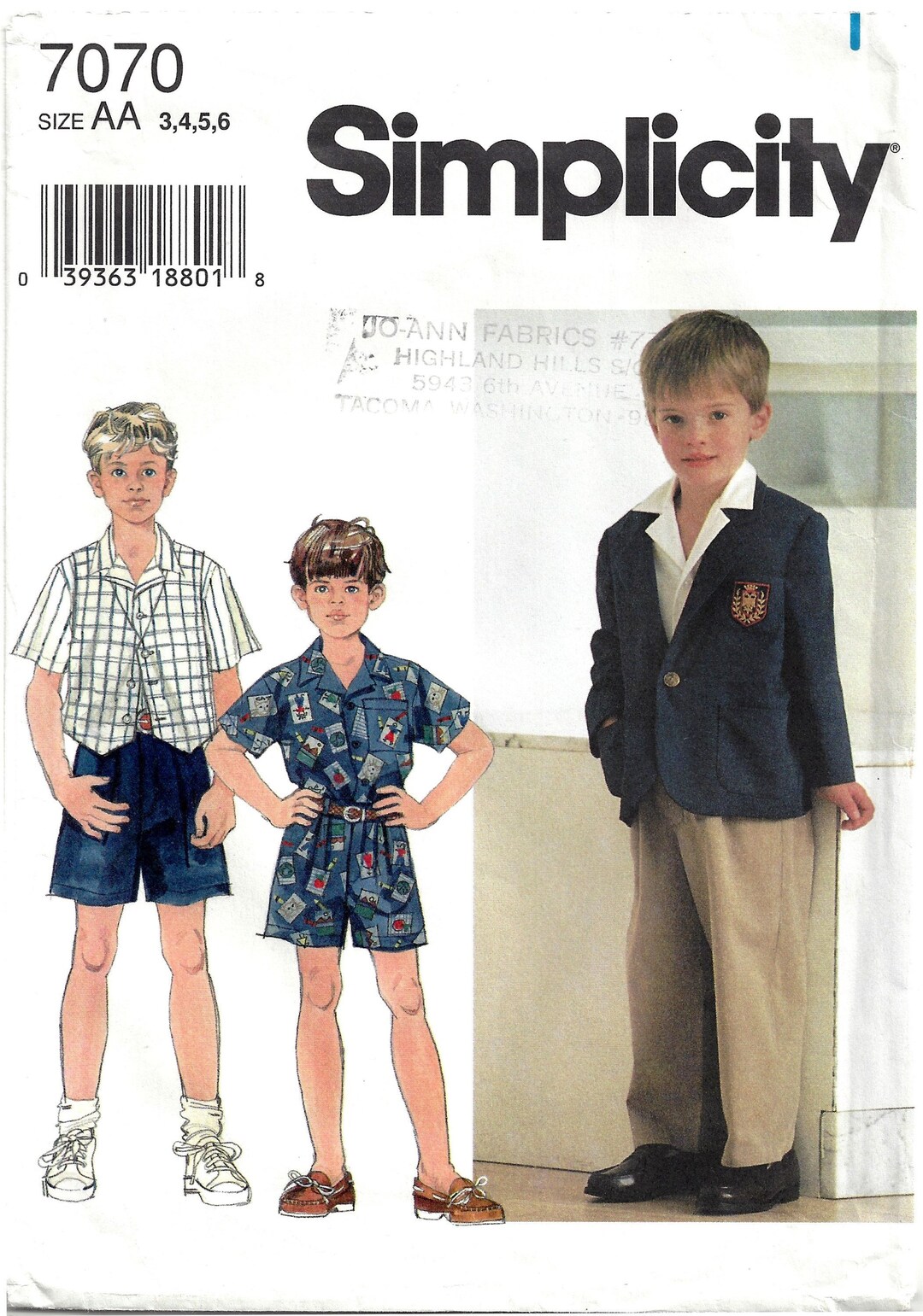 Simplicity 7070 Sewing Pattern Childs Boys Jacket Vest Shirt Pants and ...