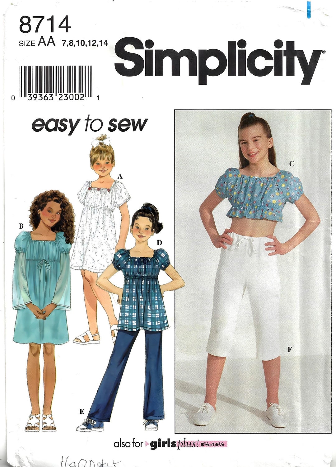 Simplicity 8714 Sewing Pattern for Girls Easy to Sew Dress or Top and ...