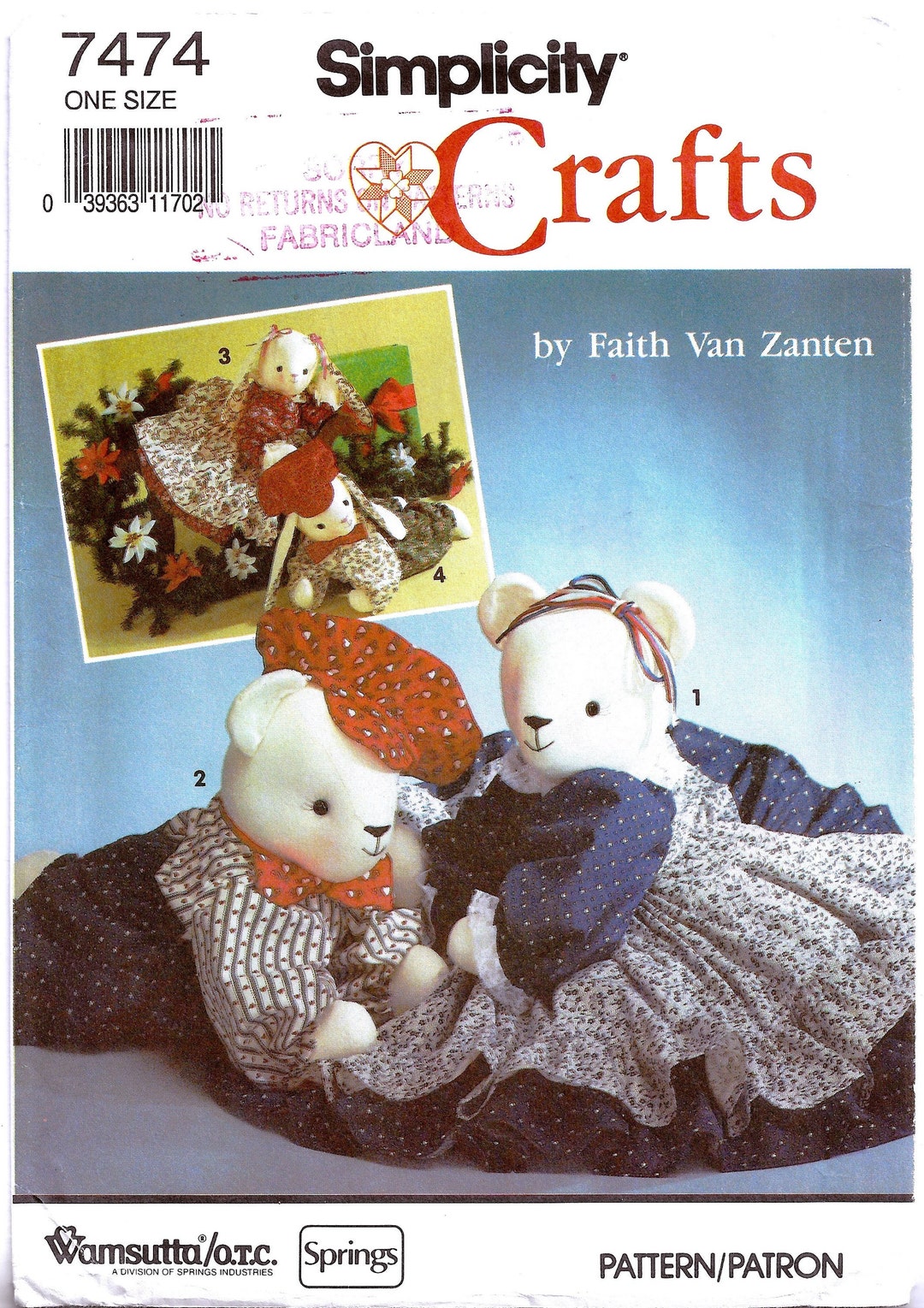 Simplicity 7474 Sewing Pattern for Sitting or Reclining Bear or Bunny ...