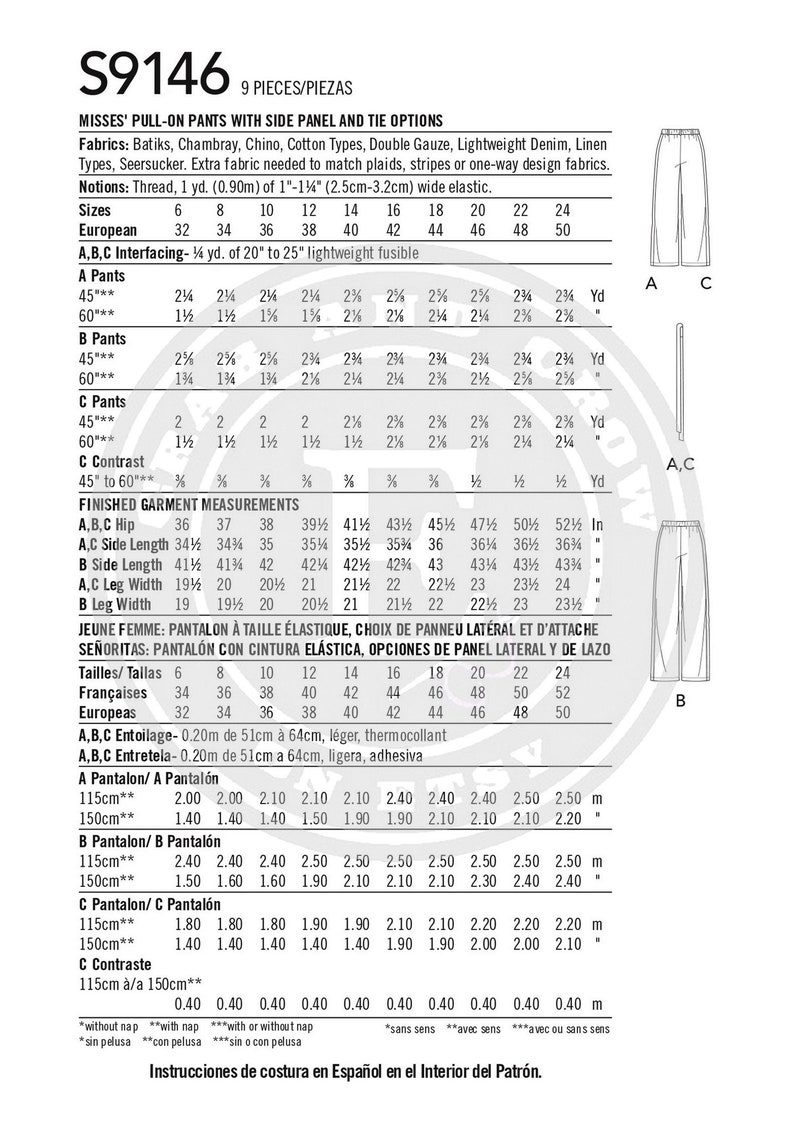 Simplicity S9146 Sewing Pattern Misses Pull-on Pants With Side - Etsy